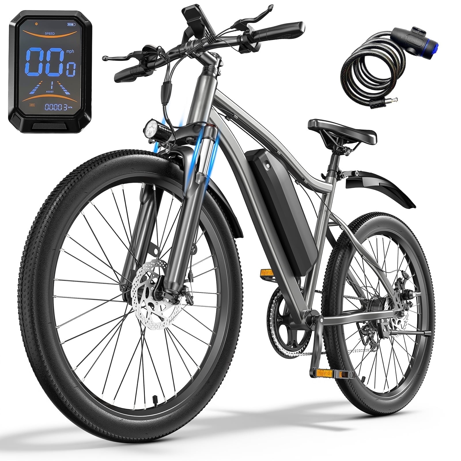 26'' Electric Mountain Bike for Adults -500W Motor, 35-70 Mile Range, 7 ...