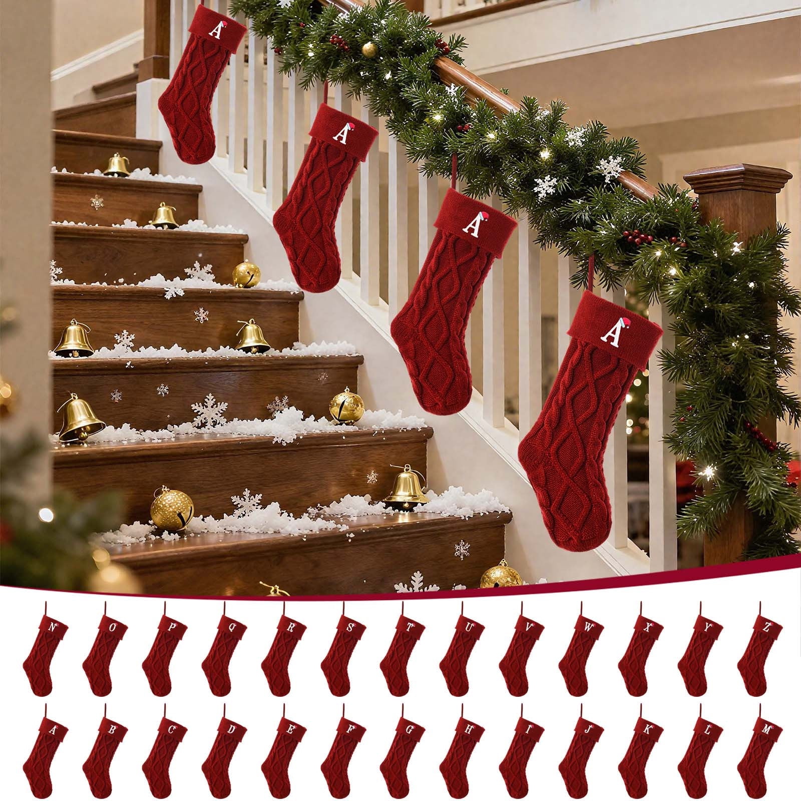 26 Embroidered Letter Christmas Stockings - Knitted Wool Candy Gift ...