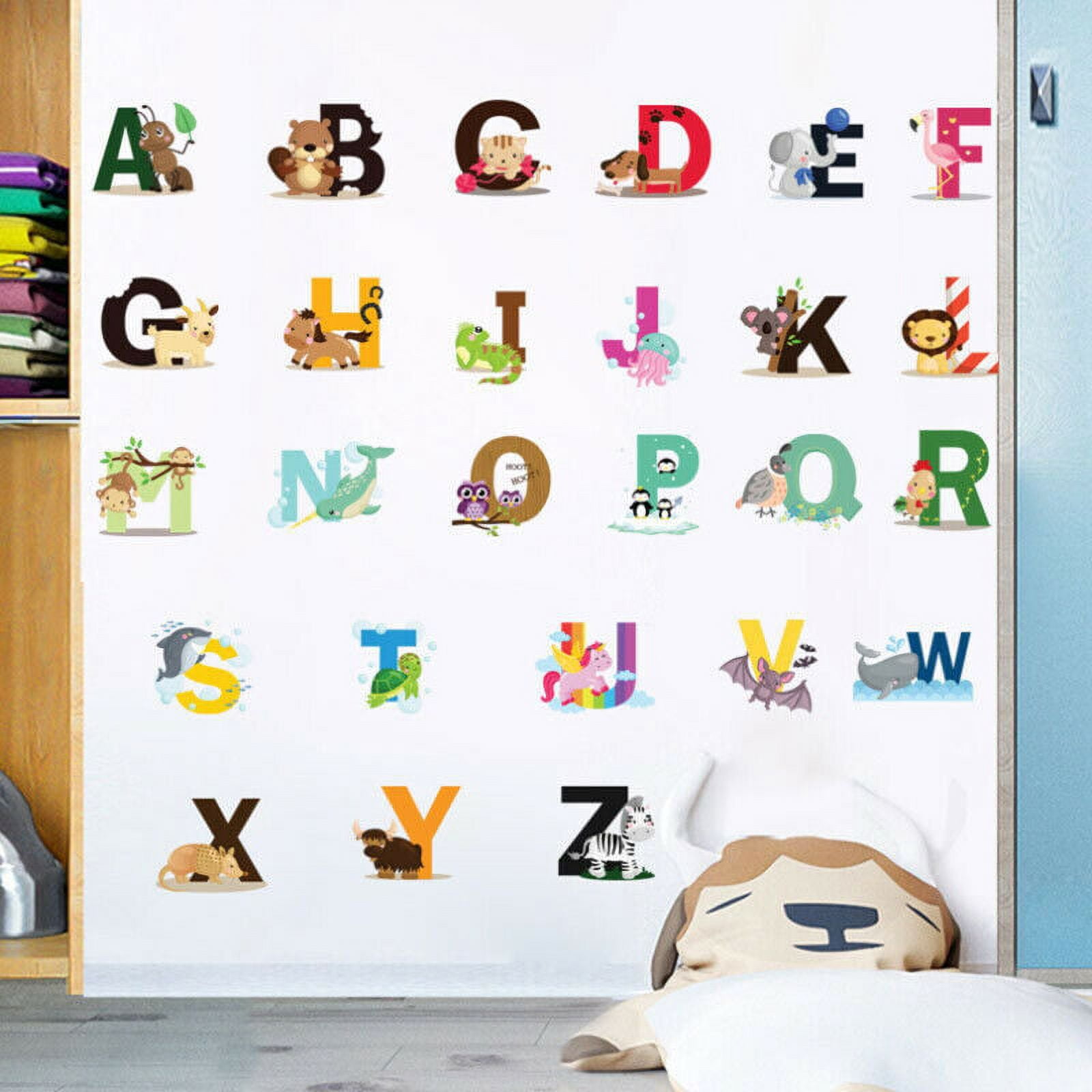 26 English Alphabet Stickers Cartoon Animal Wall Art Kids Room Nursery ...