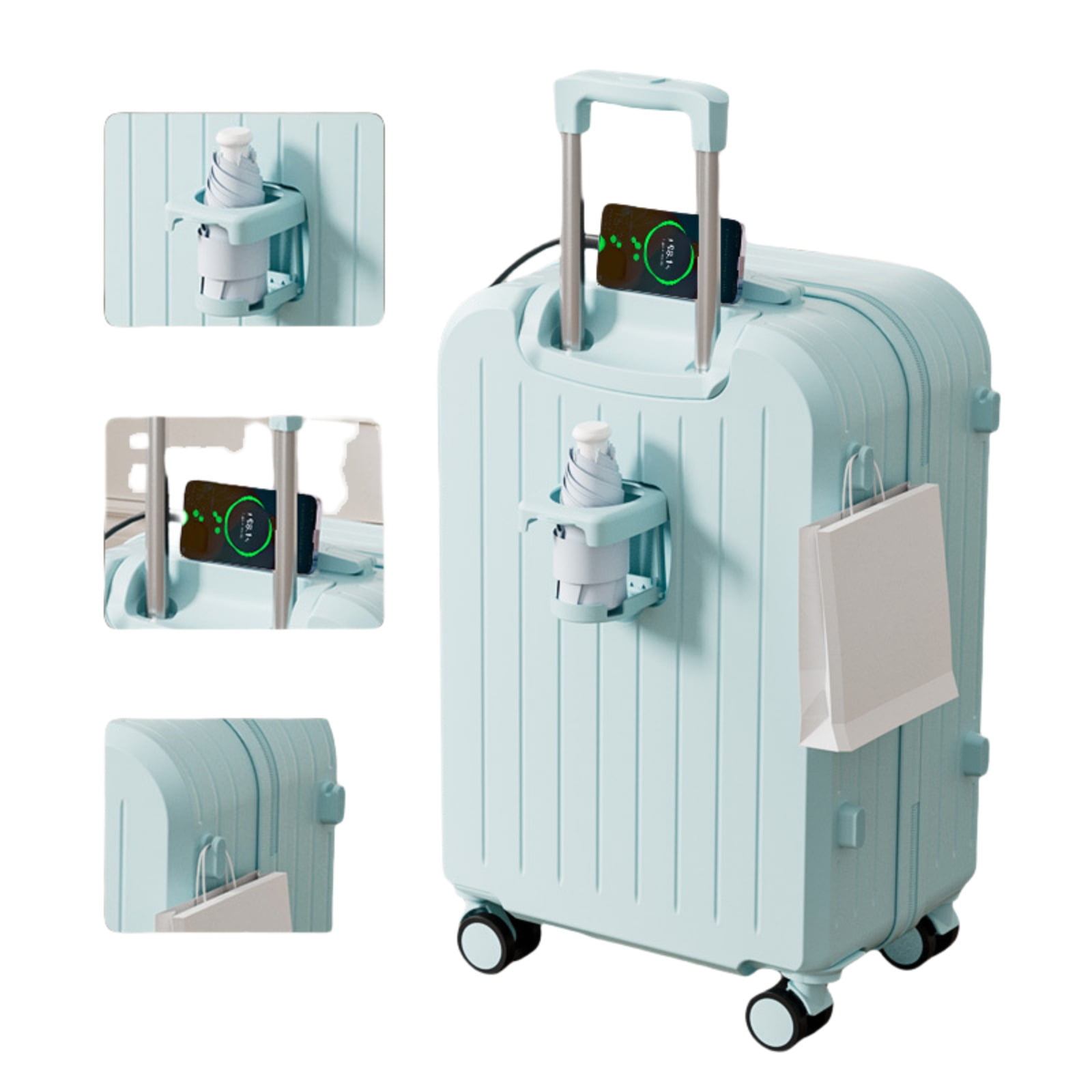 26" Expandable Luggage with Spinner Wheels+UBS+Cup Holder+Side Hooks ...