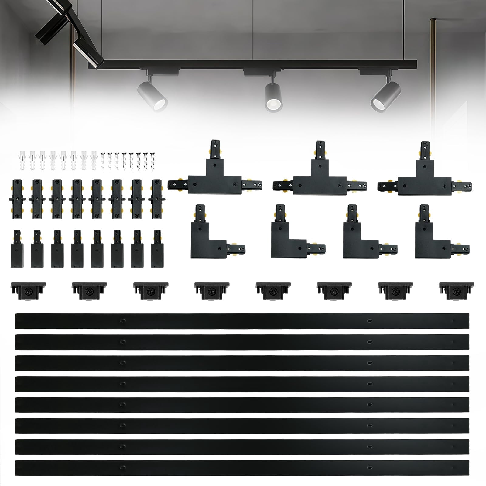 26 FT H Track Lighting Rails Kit with Floating Canopy Connector, 3 Wire ...