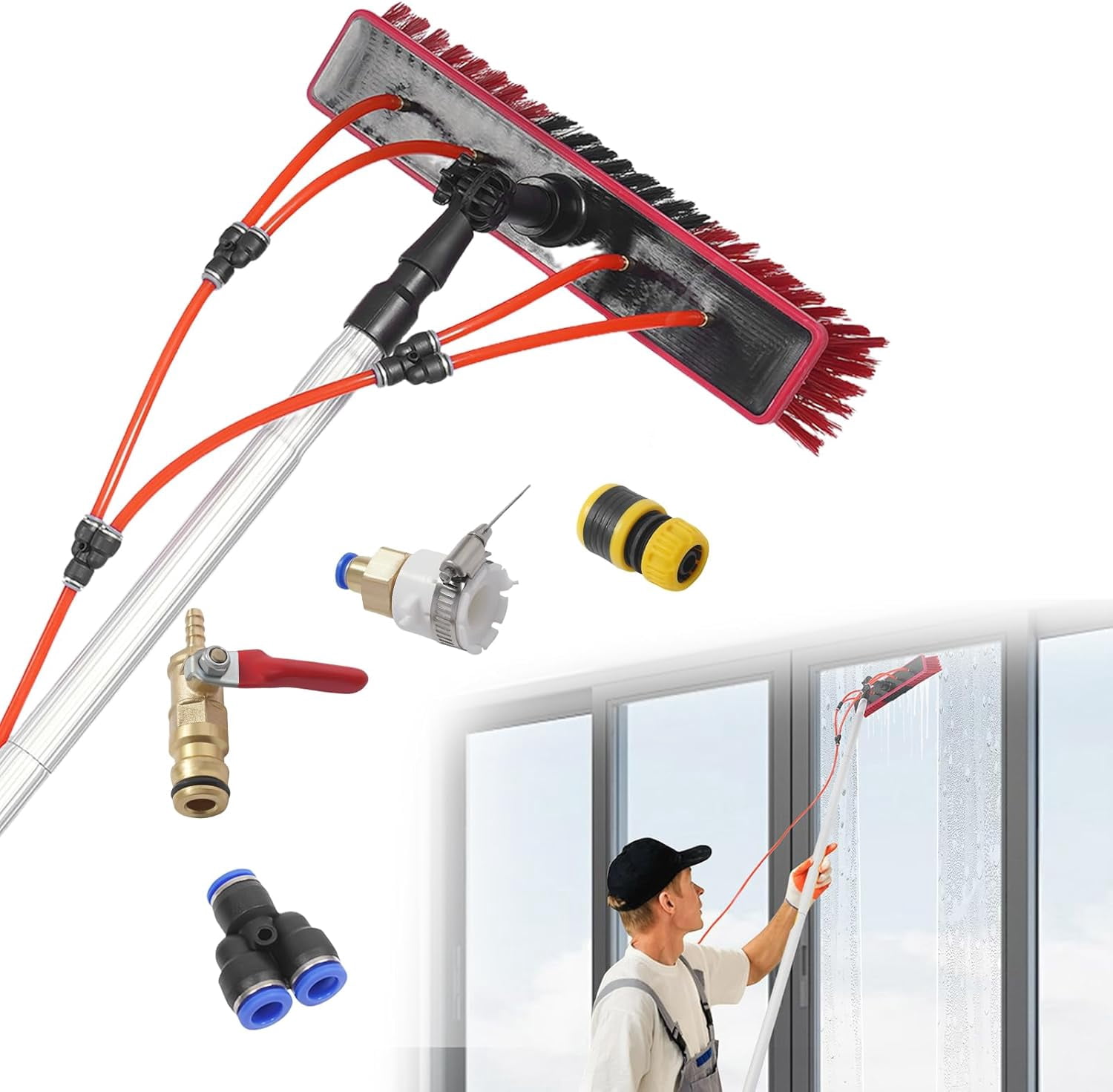26 FT Solar Panel Cleaning Brush, Pole Water Fed Pole Kit for high ...