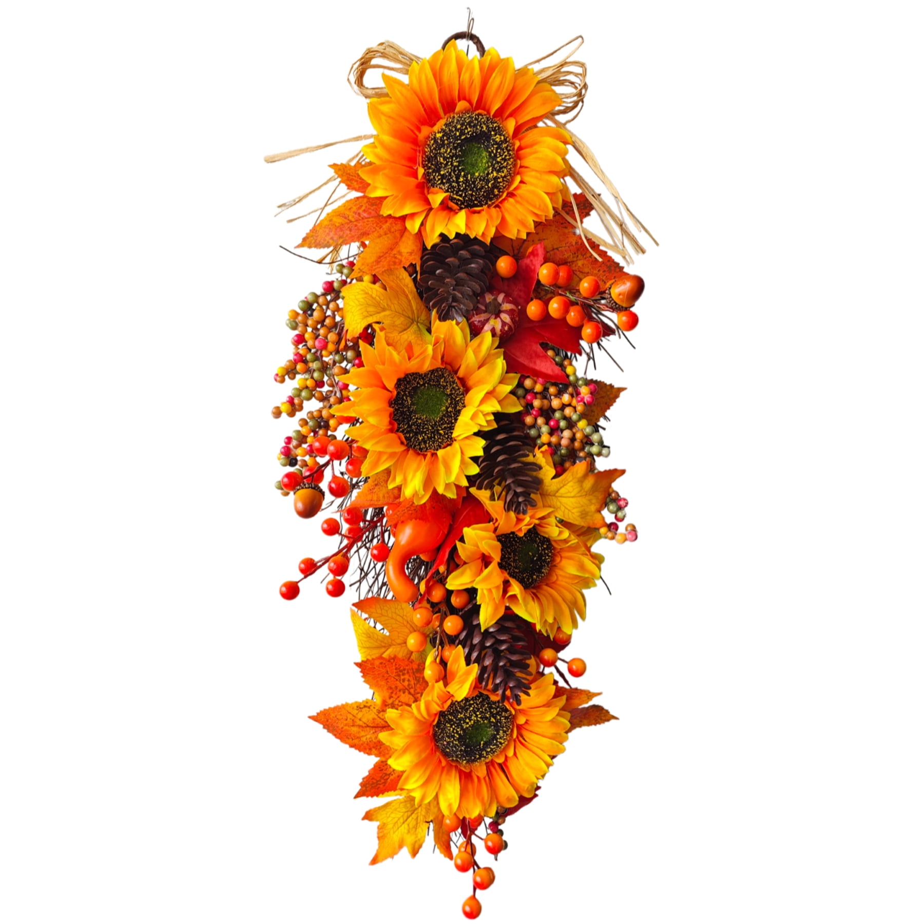 26”Fall Sunflower Teardrop Swag for Front Door, Autumn Harvest Door ...