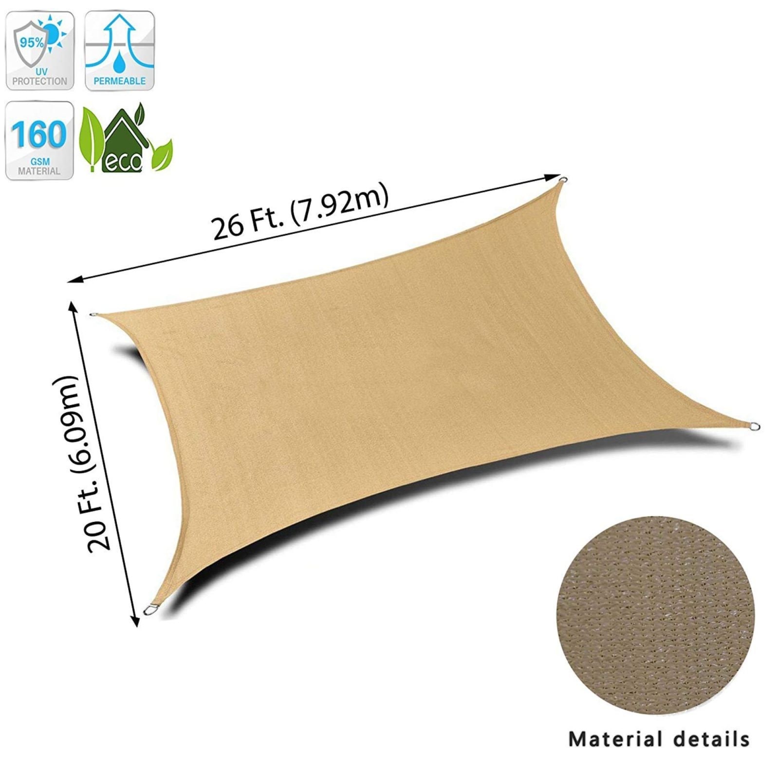 26 Ft. X 20 Ft. Rectangle Sand Sun Sail Shade. - Walmart Business Supplies