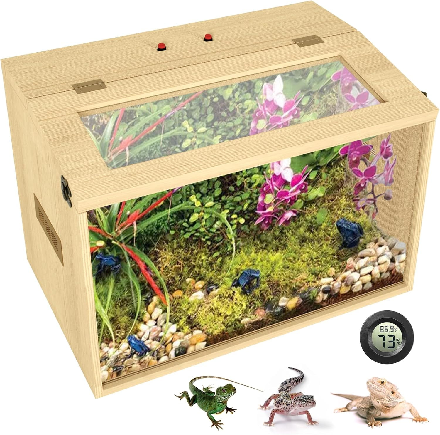 26 Gallon Bearded Dragon Tank, Lockable Reptile Terrarium Tank, Large ...
