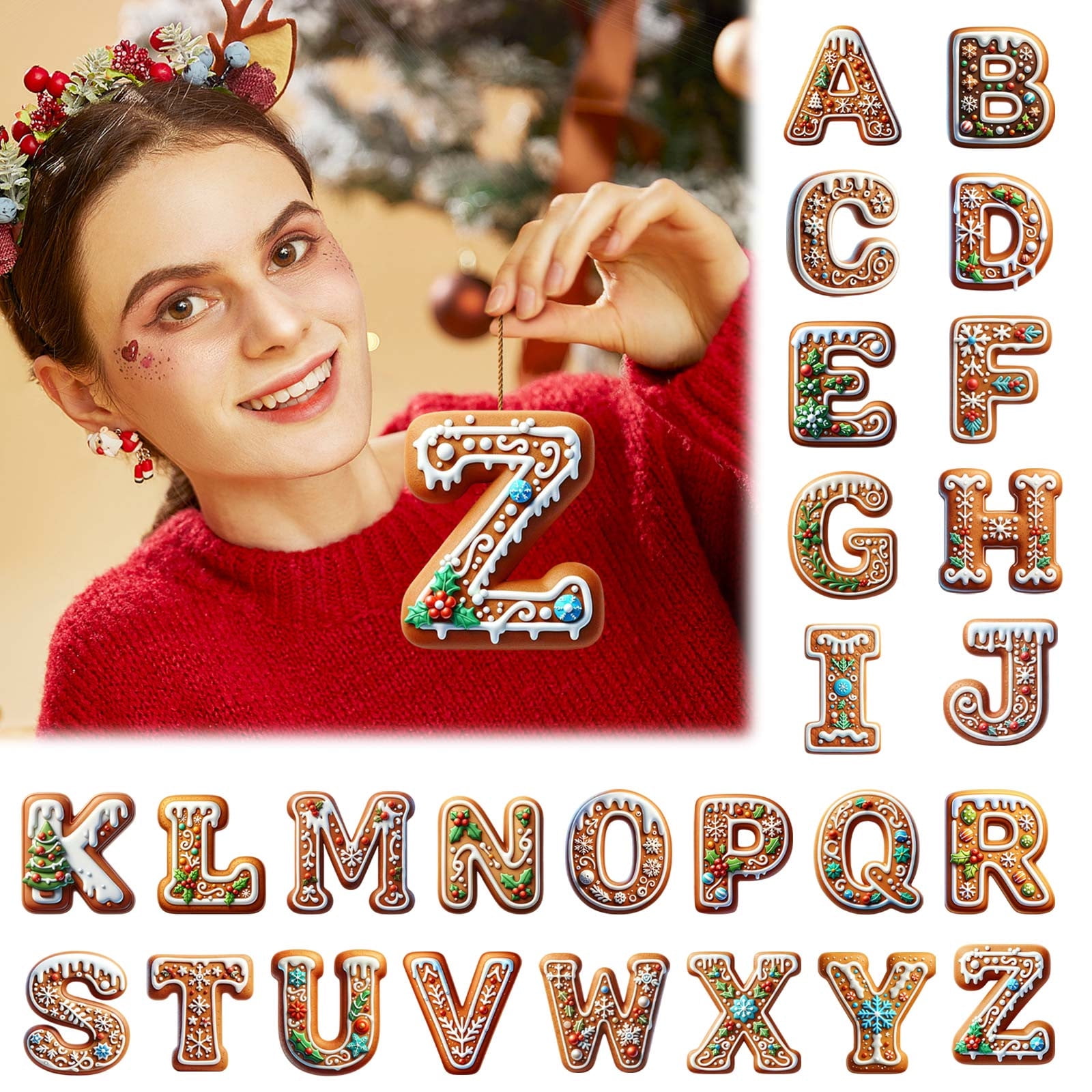 26 Gingerbread Alphabet Ornaments for Christmas Tree Initial Letter ...
