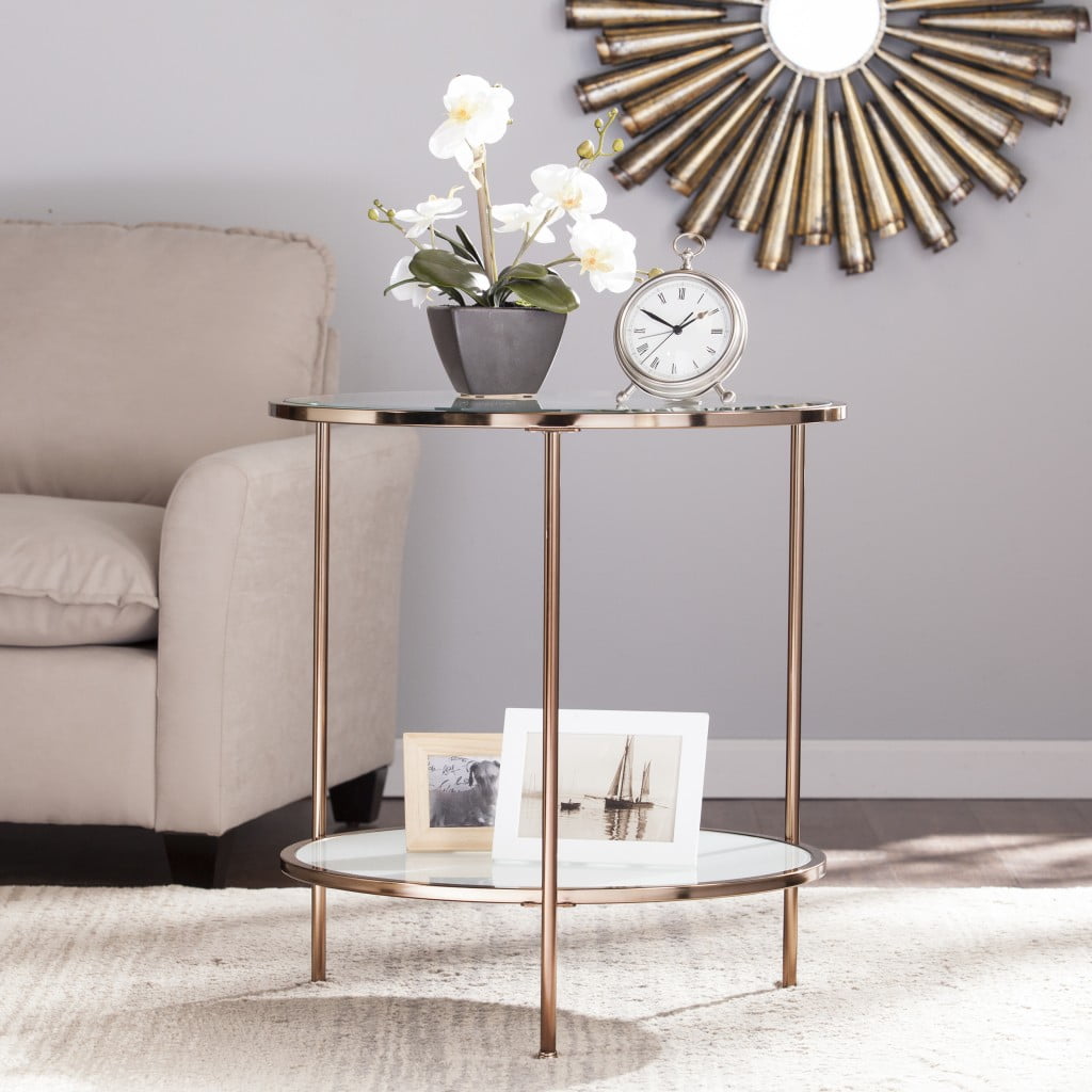 26" Gold Glass And Iron Round End Table With Shelf - Walmart.com