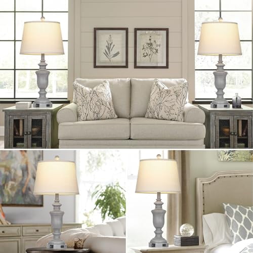 26" Gray Table Lamps Set of 2 with USB C+A Ports & AC Outlet for ...