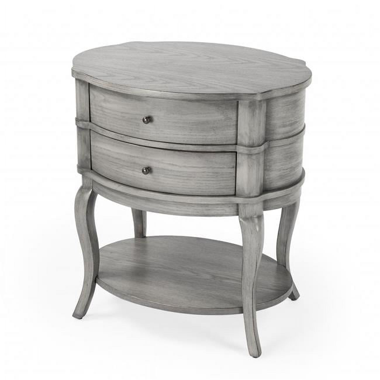 HomeRoots 26 in. Wood Oval End Table with Two Drawers & Shelf, Gray - Walmart.com