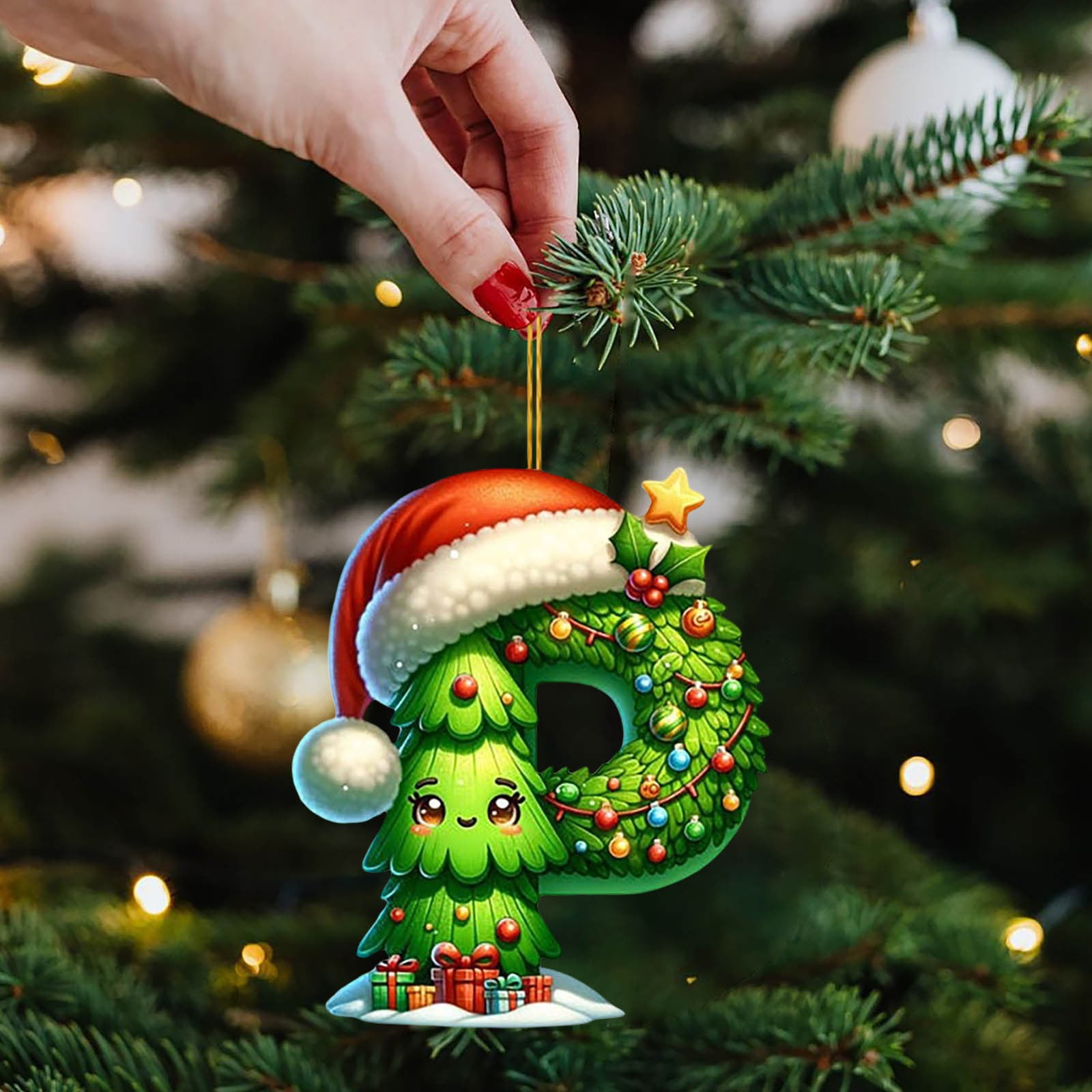 26 Green Alphabet Ornaments for Christmas Tree Initial Letter Santa ...