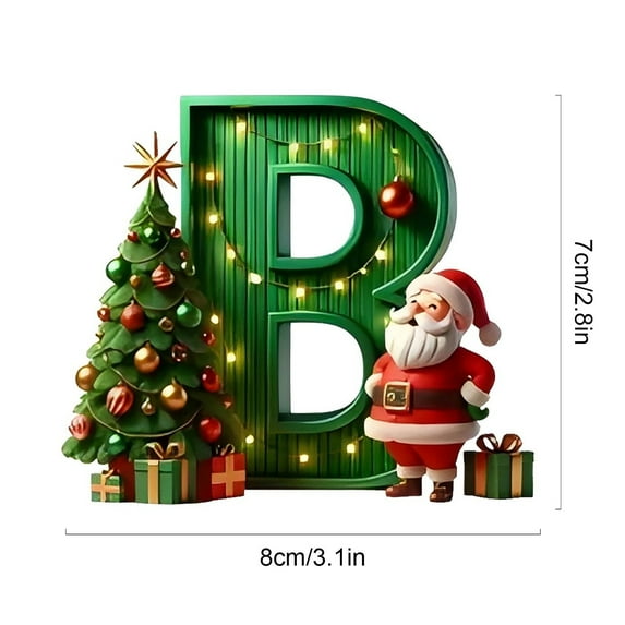 26 Green Alphabet Ornaments for Christmas Tree Initial Letter Santa ...