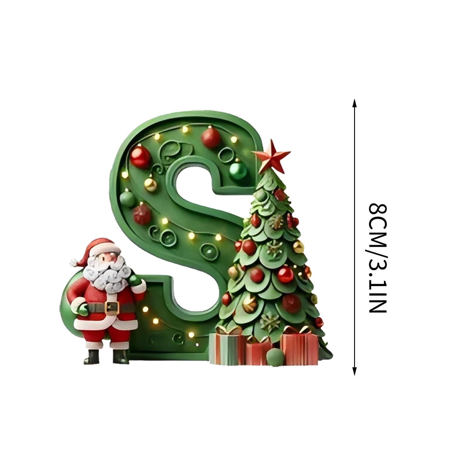 26 Green Alphabet Ornaments for Christmas Tree Initial Letter Santa ...