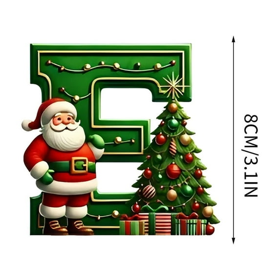 26 Green Alphabet Ornaments for Christmas Tree Initial Letter Santa ...