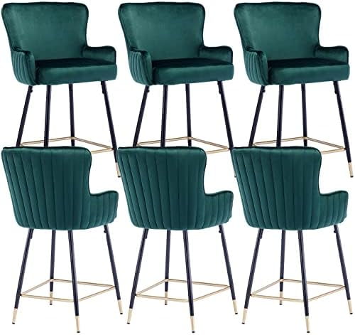 26" Green Counter Height Bar Stools Set of 6, Velvet Upholstered Gold ...