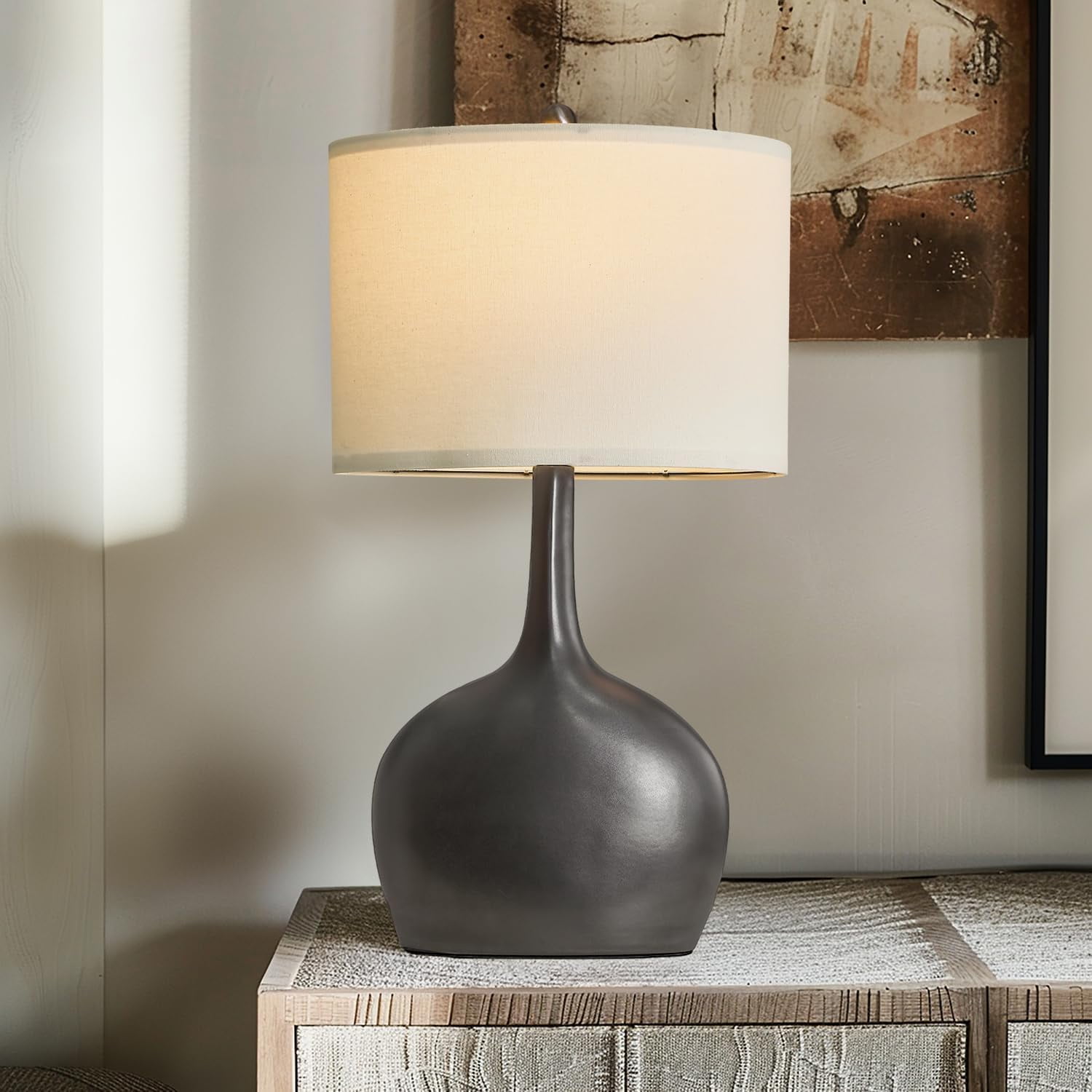 26'' Farmhouse Lamp for Living Room - Black Rustic Stone Lamp for ...