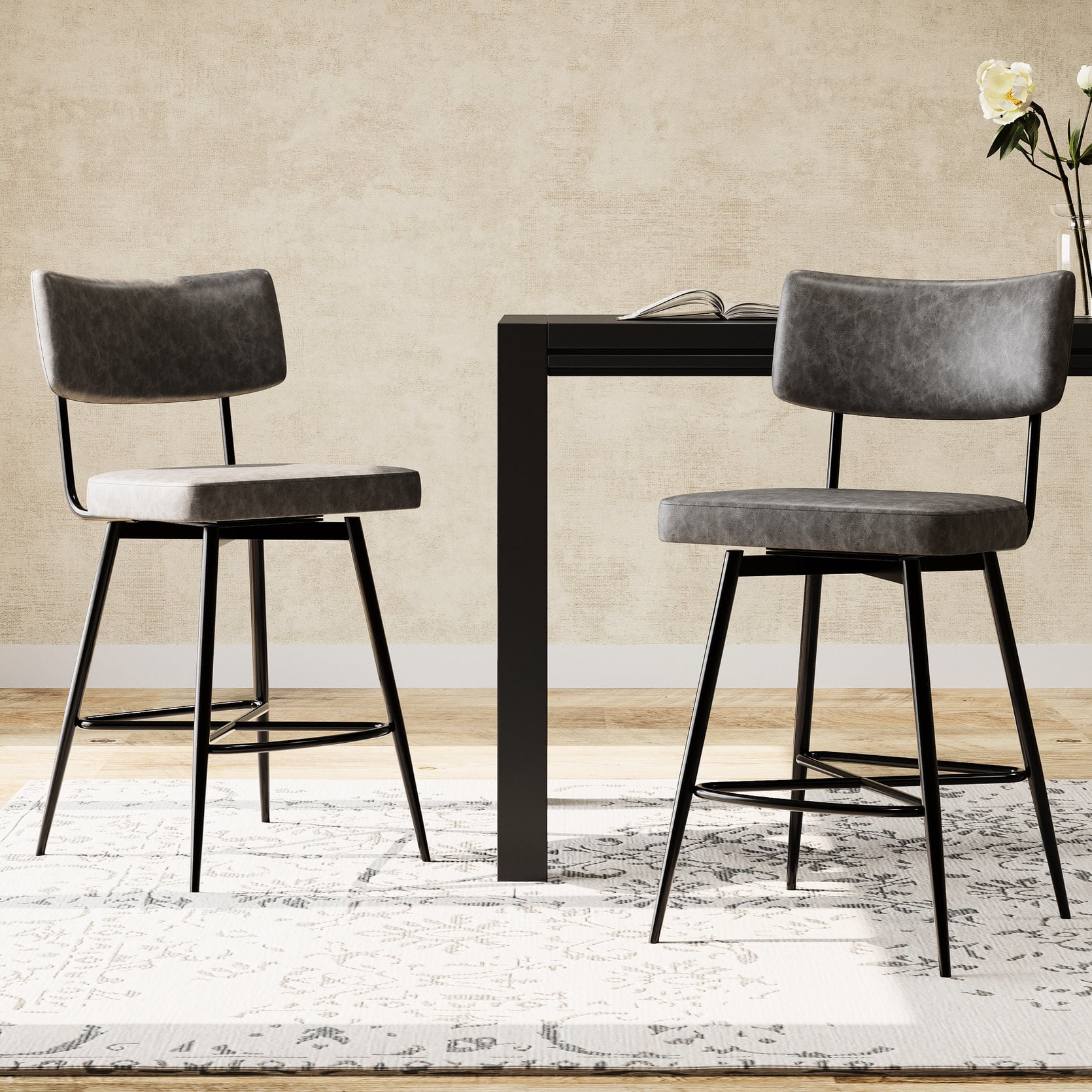 26'' Grey Retro Counter Stools with 360° Rotation and Comfortable ...