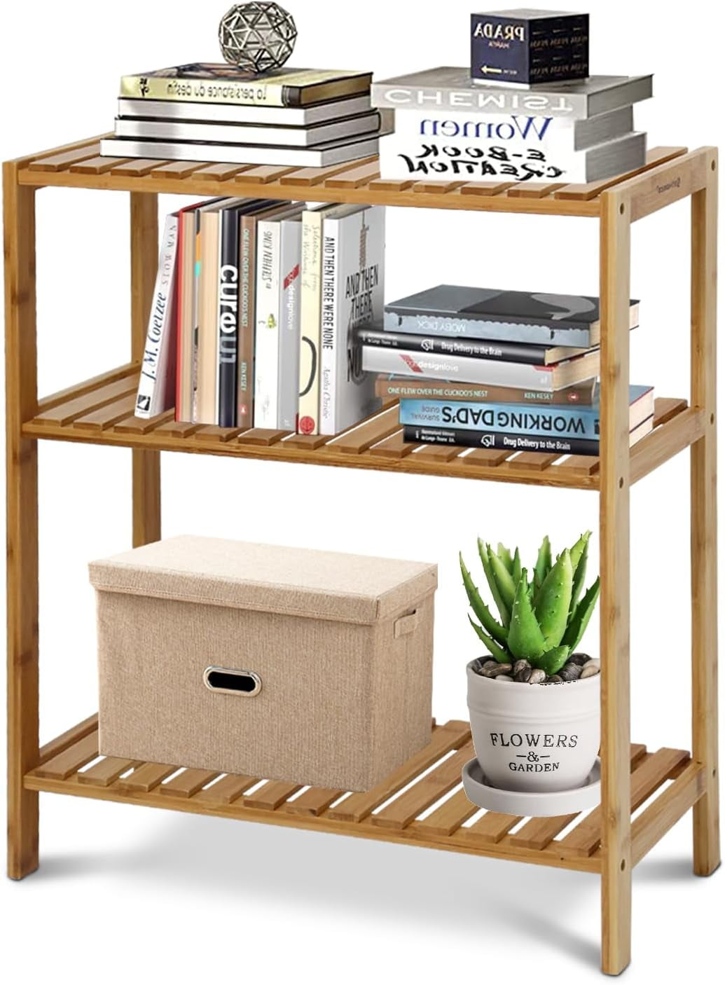 26" H Bamboo Bookshelf, 3-Tier Bookcase Storage Shelves, Kitchen ...
