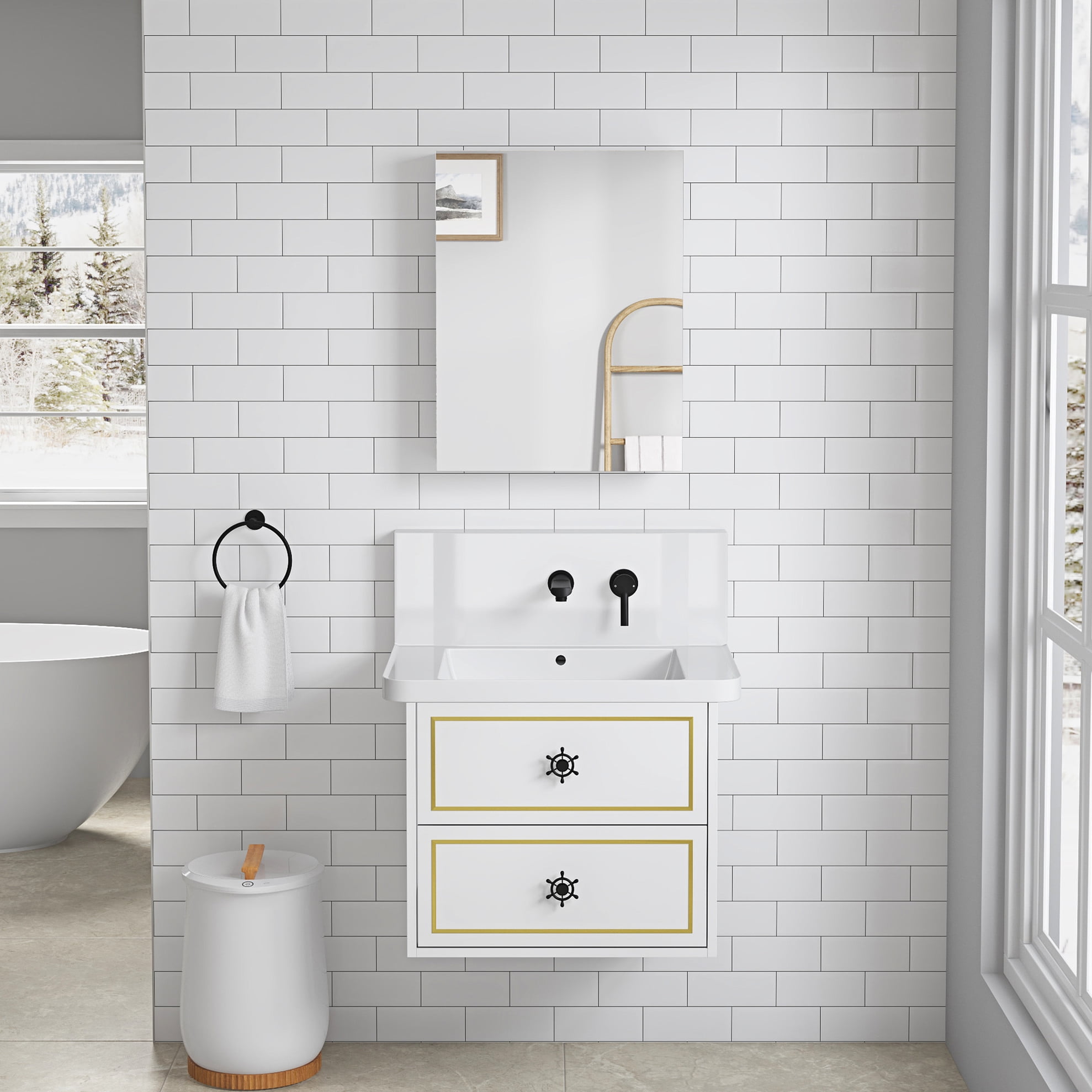 26'' H Bathroom Storage Cabinet, 20'' W, White, Engineered Wood ...