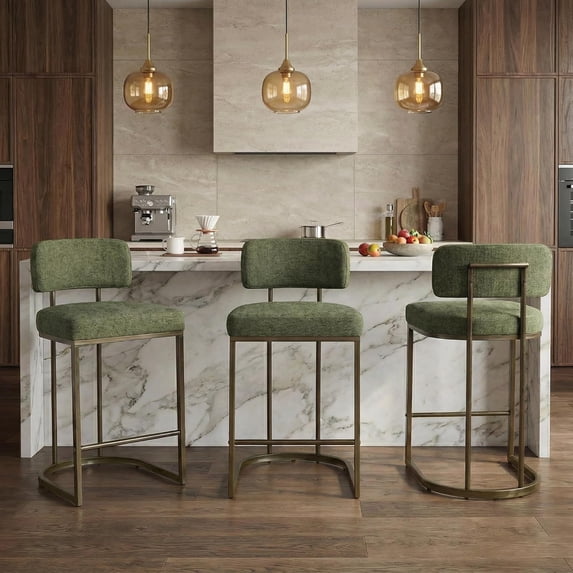 26" H Counter Height Bar Stools Set of 3, Modern Linen Fabric ...