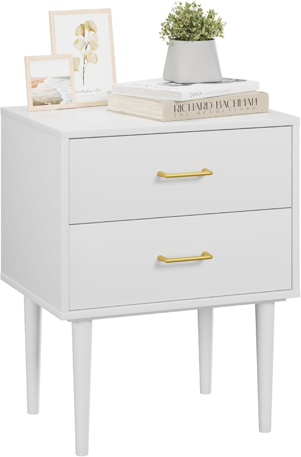 26 H Nightstand with 2 Drawers, Small Night Stand with Gold Handles ...