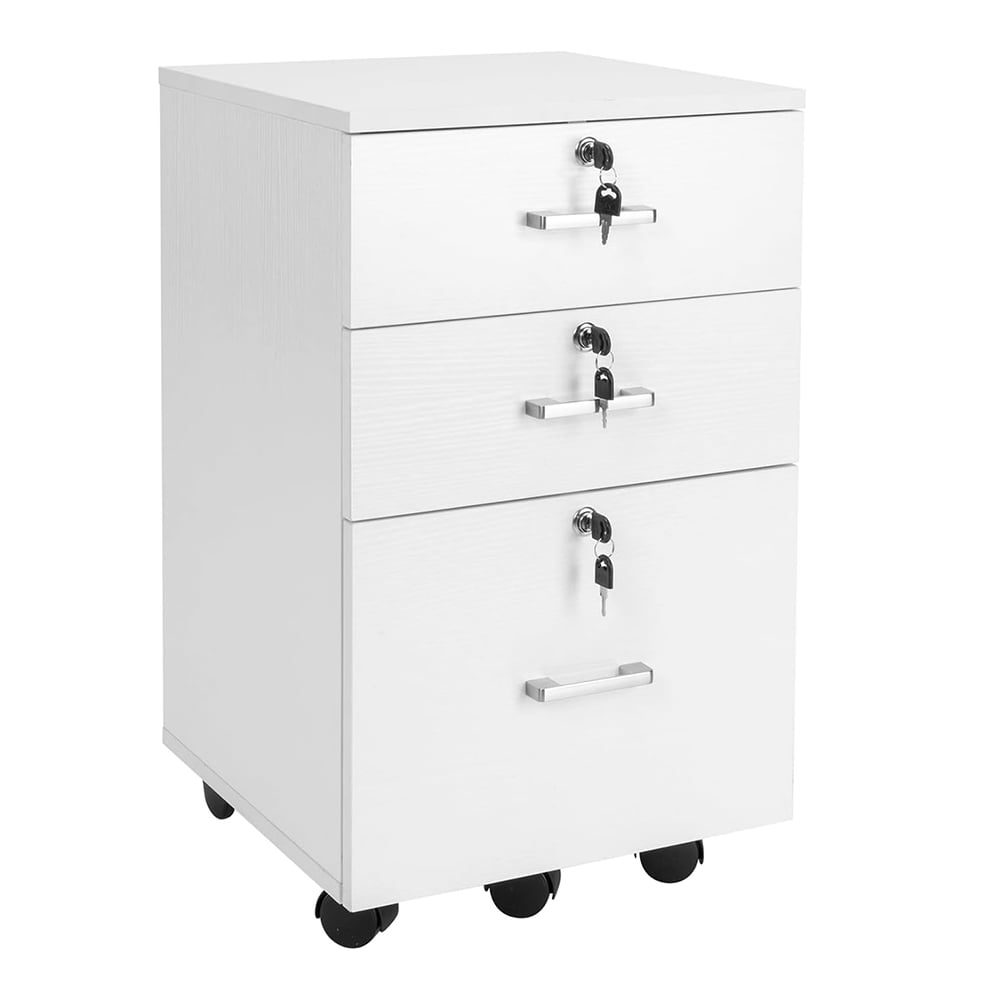 26" H Wood Rolling File Cabinet, 3-Drawer File Cabinet with Lock, Under ...