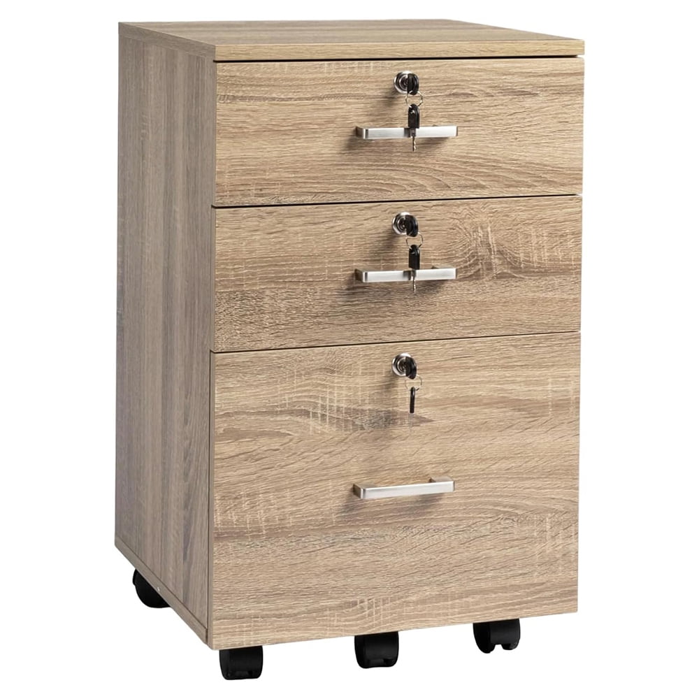 26" H Wood Rolling File Cabinet, 3-Drawer File Cabinet with Lock, Under ...