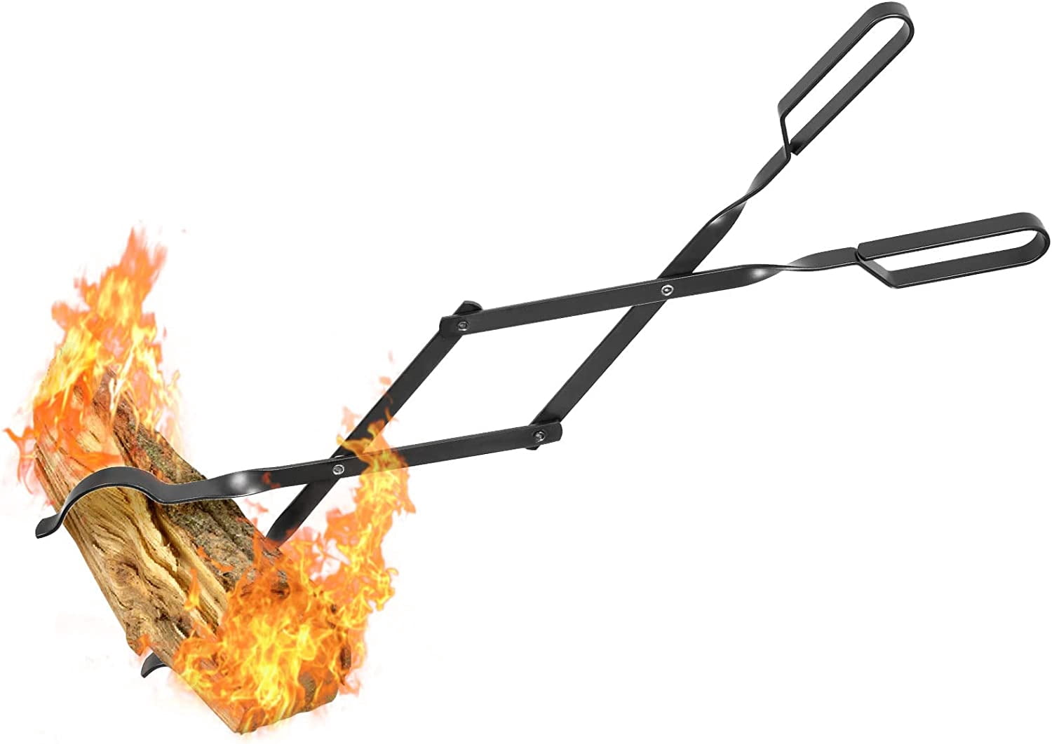 26" Heavy Duty Fire Pit Tongs, Wrought Iron Firewood Grabber for Thick ...