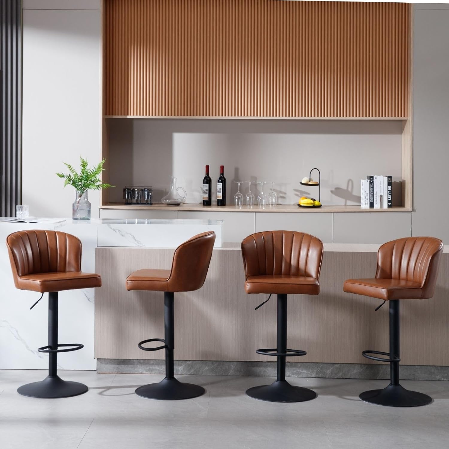 26" Height Adjustable Bar Stools, Modern Leather Barstools Set of 4 ...