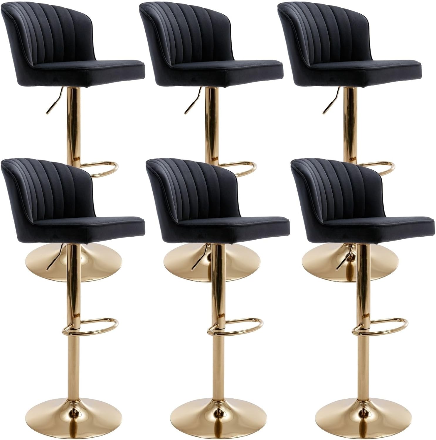 26" Height Adjustable Bar Stools, Modern Velvet Barstools Set of 6 ...