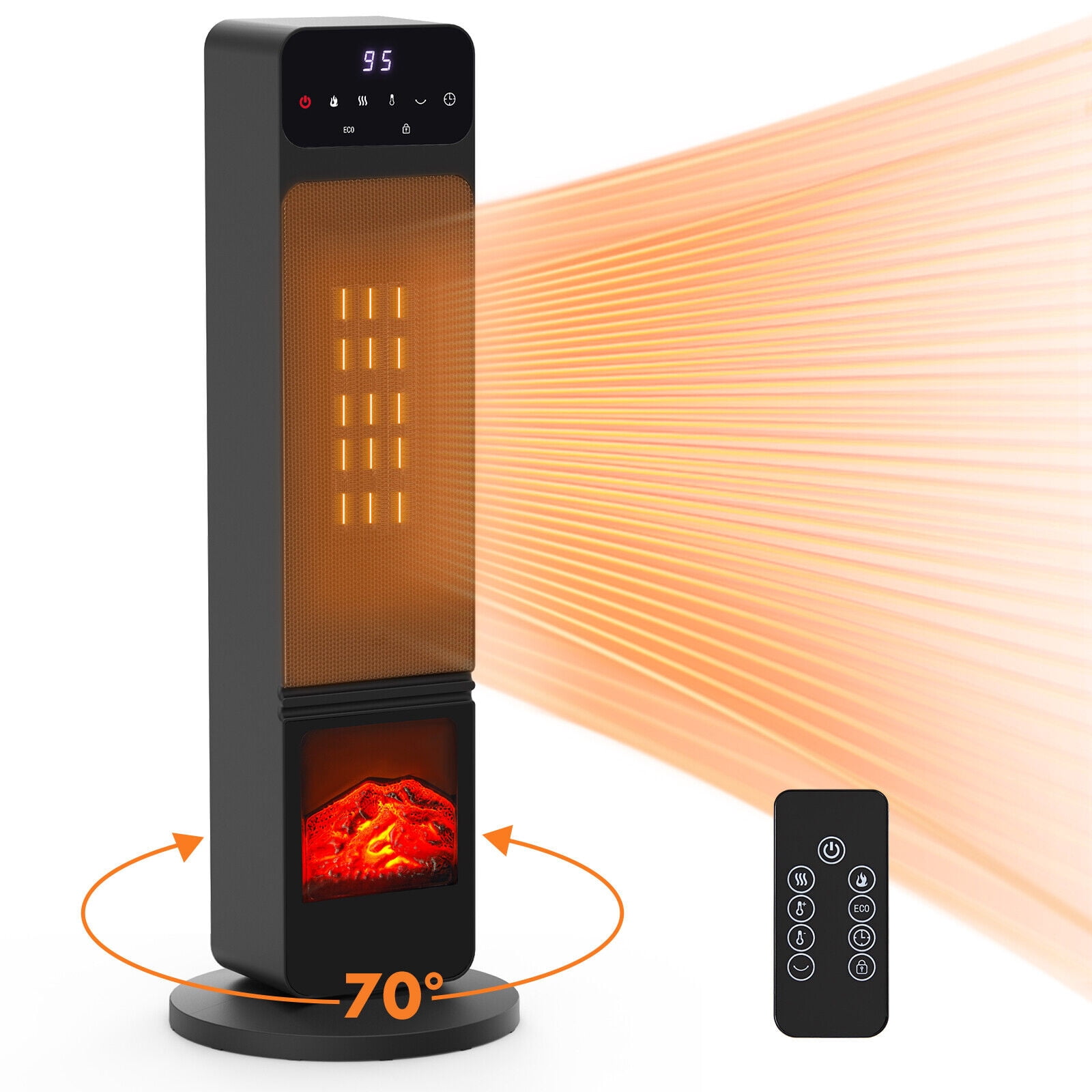 26" Home Tower Space Heater w/ 3D Flame & Remote,1500W,Portable ...