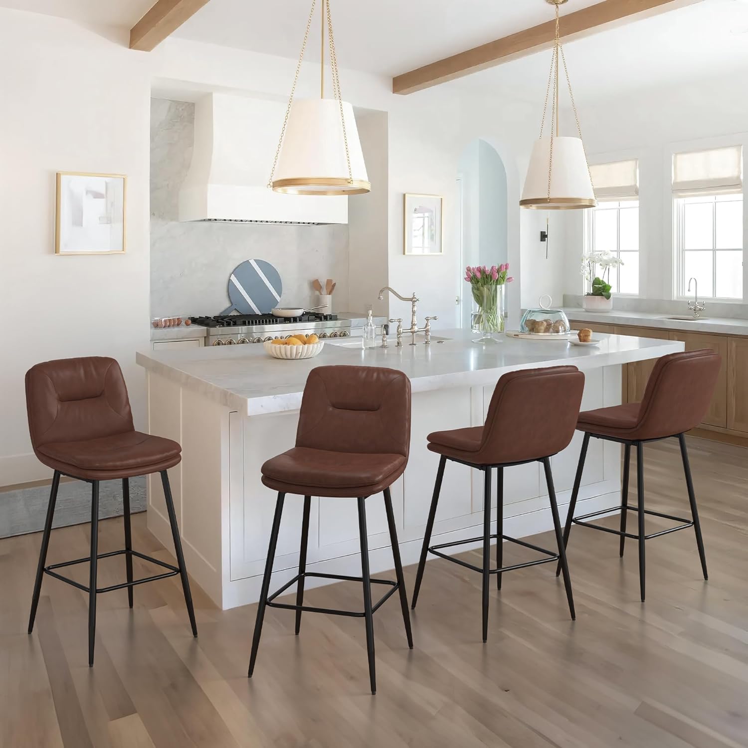 26 Inch Bar Stools Set of 4, Double-Layer Upholstered Counter Height ...