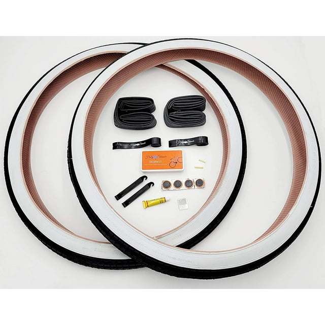 26 Inch Bike Tires, Beach Cruiser, Durable Wire Bead Tires White Sidewall, Whitewall 26 x 2.125 ...