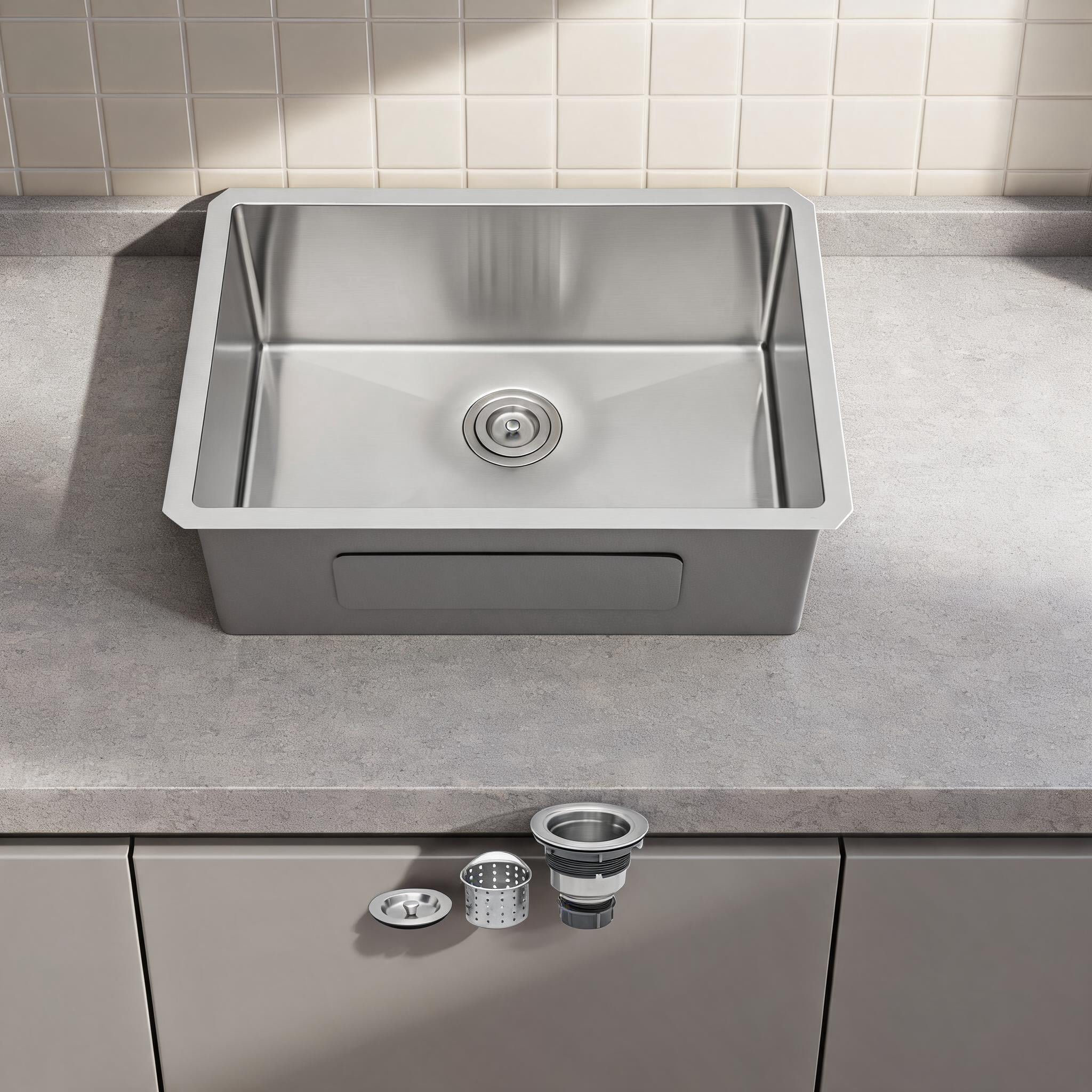 26 Inch Brushed Nickel Stainless Steel Undermount Single Bowl Kitchen ...