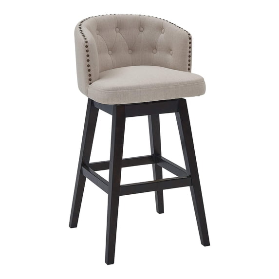 26 Inch Button Tufted Fabric Swivel Counter Stool, Angled Wood Legs ...