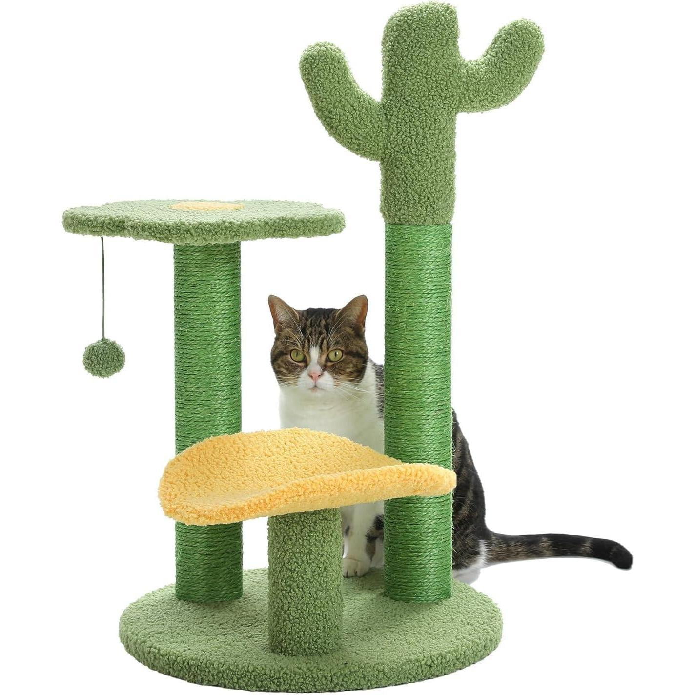 26 Inch Cactus Cat Tree With Bird's Eye View Flower Perch,Soft Cactus ...
