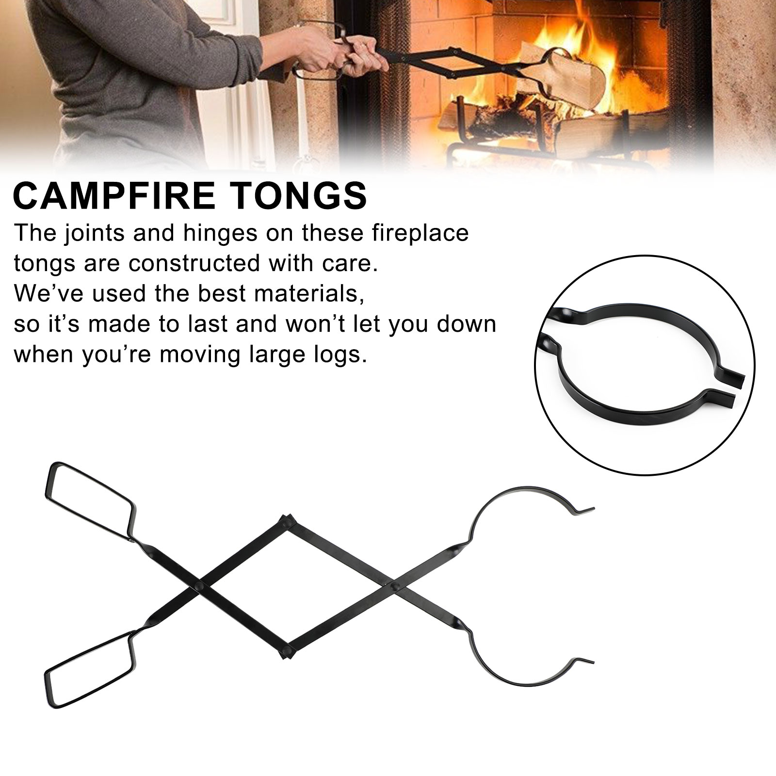 26 Inch Campfire Tongs Log Grabber Firewood Fire Pit Tool Camping ...