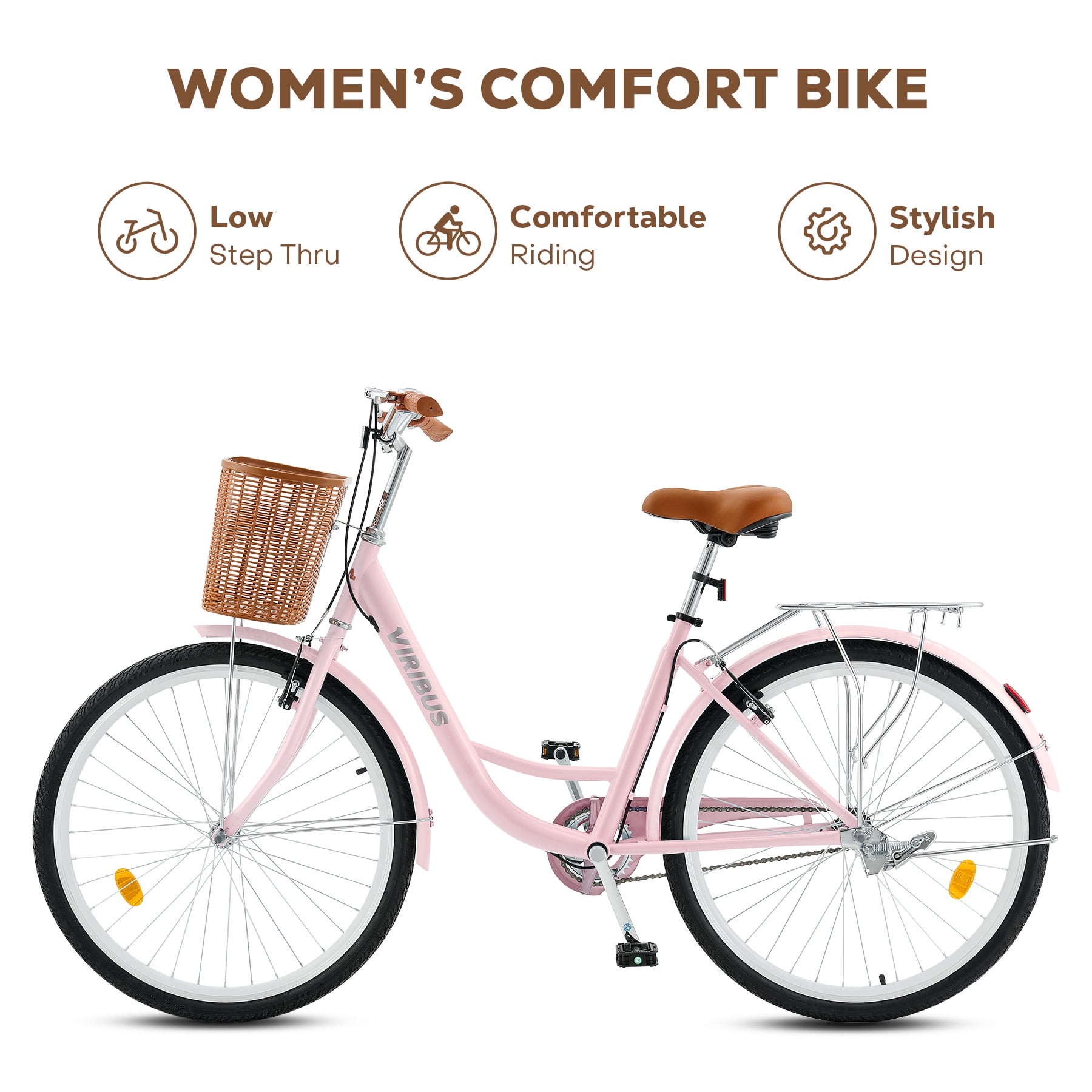 26 Inch City Cruiser Bicycle with Carbon Steel Frame Dual V Brakes ...