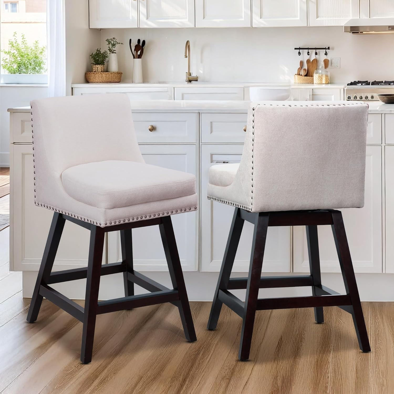26 Inch Counter Height Bar Stools Set of 2 for Kitchen Island, Swivel ...
