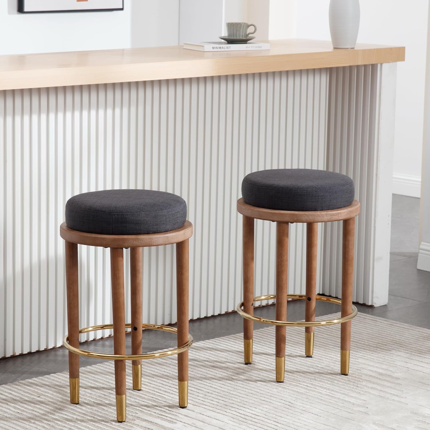 26 Inch Counter Height Bar Stools Set Of 2 Round Barstools Charcoal ...