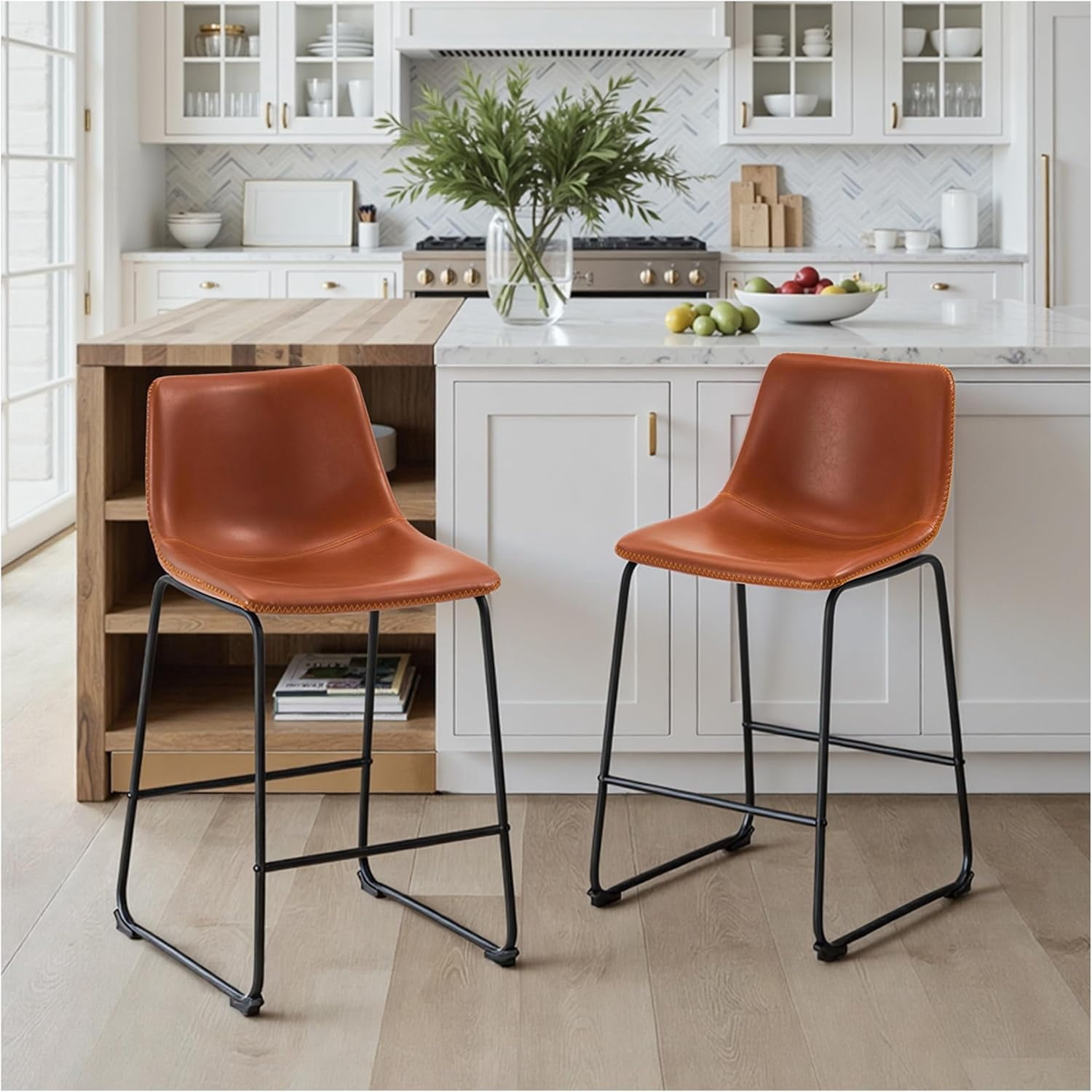 26 Inch Counter Height Bar Stools Set of 2, Crazy Horse Leather ...