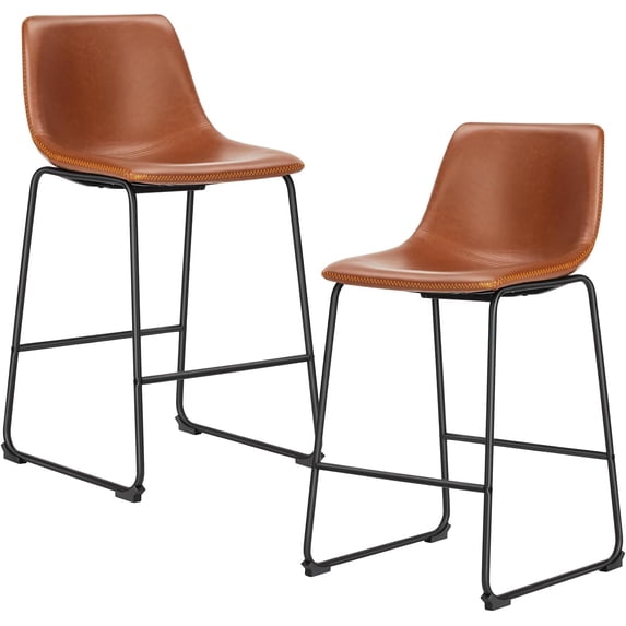 26 Inch Counter Height Bar Stools Set of 2, Modern Faux Leather High ...