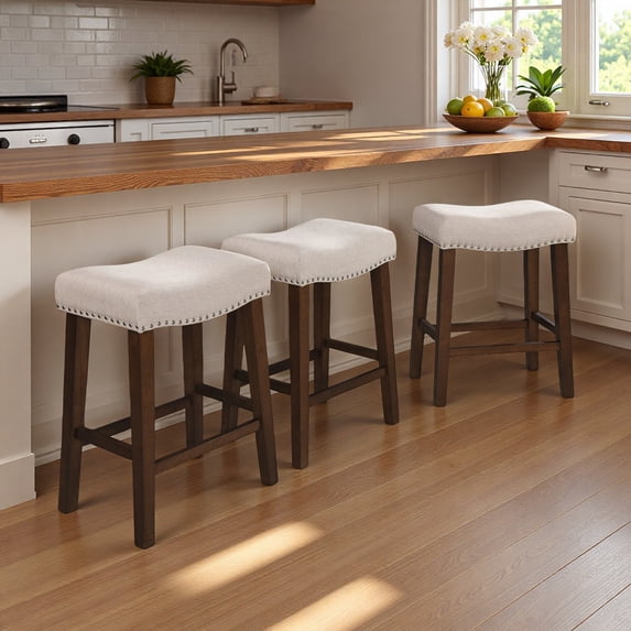 26 Inch Counter Height Bar Stools Set of 3 Saddle Barstools for Kitchen ...