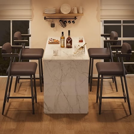 26 inch Bar Stools Set of 3, Modern Counter Height Bar Stools, Faux ...