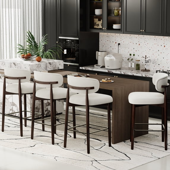 26 Inch Counter Height Bar Stools with Wood Legs and Back, Linen Fabric ...