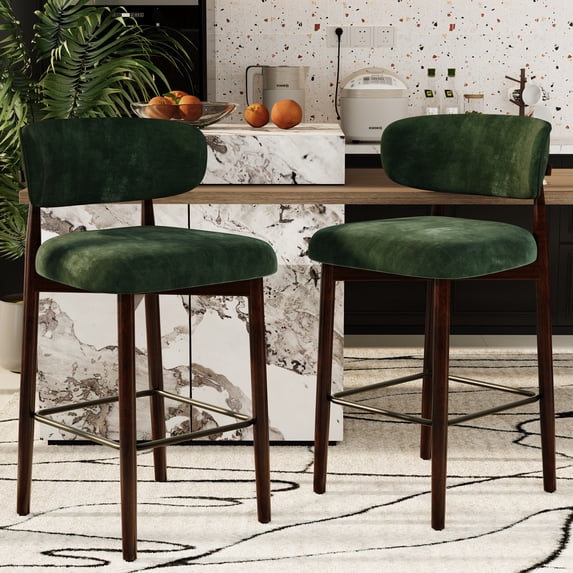 26 Inch Counter Height Bar Stools with Wood Legs and Back, Linen Fabric ...