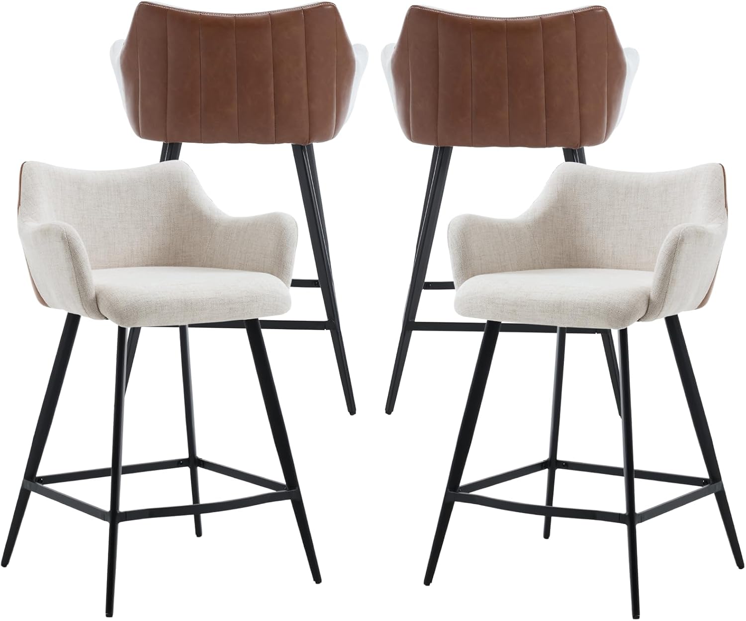 26 Inch Counter Height Stools Set of 4 Modern Linen Fabric Upholstered ...