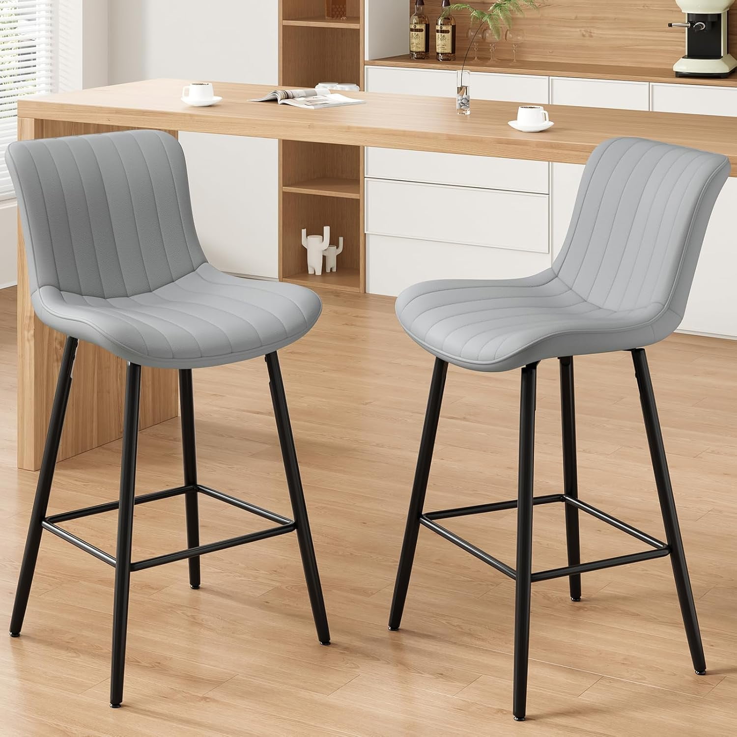 26 Inch Counter Stools Set of 2, Faux Leather Barstool Modern Counter ...
