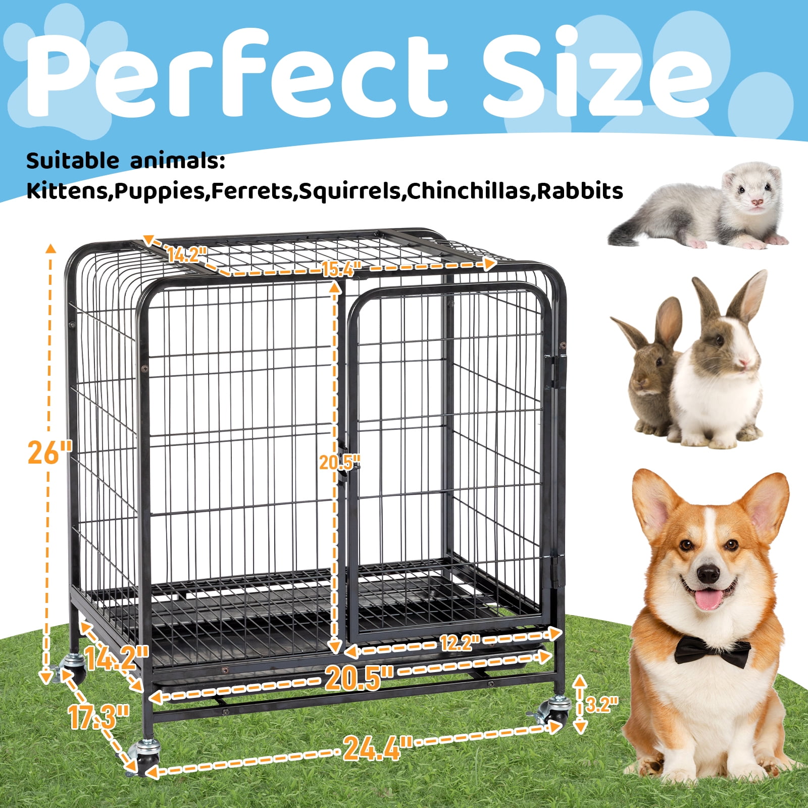 26 Inch Durable Cat Cage, Thickened Metal Wire Cat Enclosure Indoor ...