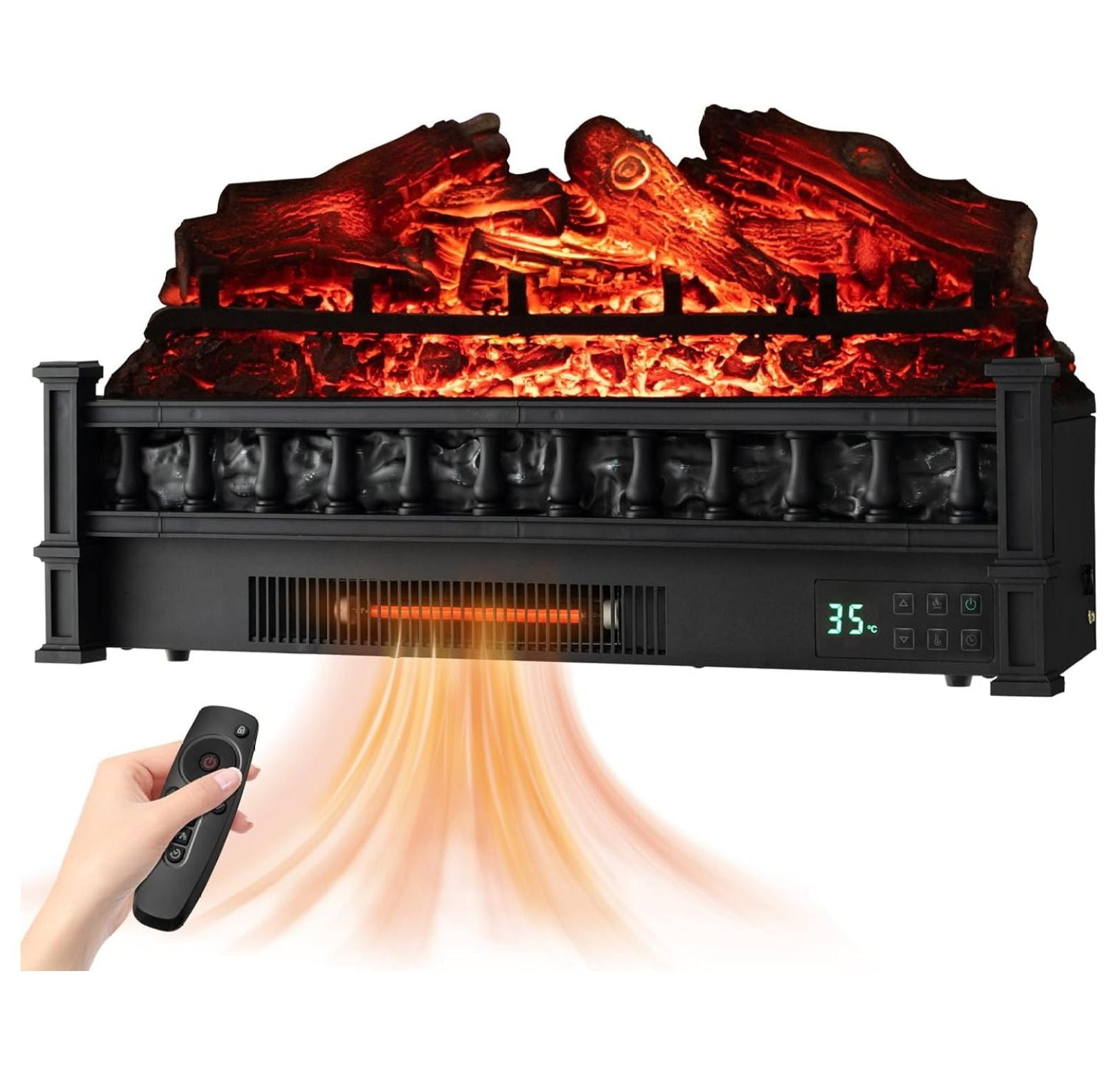 26-Inch Electric Fireplace Insert Log Heater, Infrared Quartz Electric ...