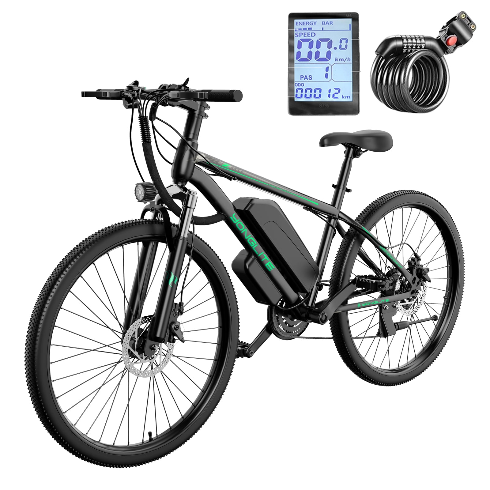 26 Inch Electric Mountain Bike for Adults, 20MPH Max, 60Miles PAS Range ...